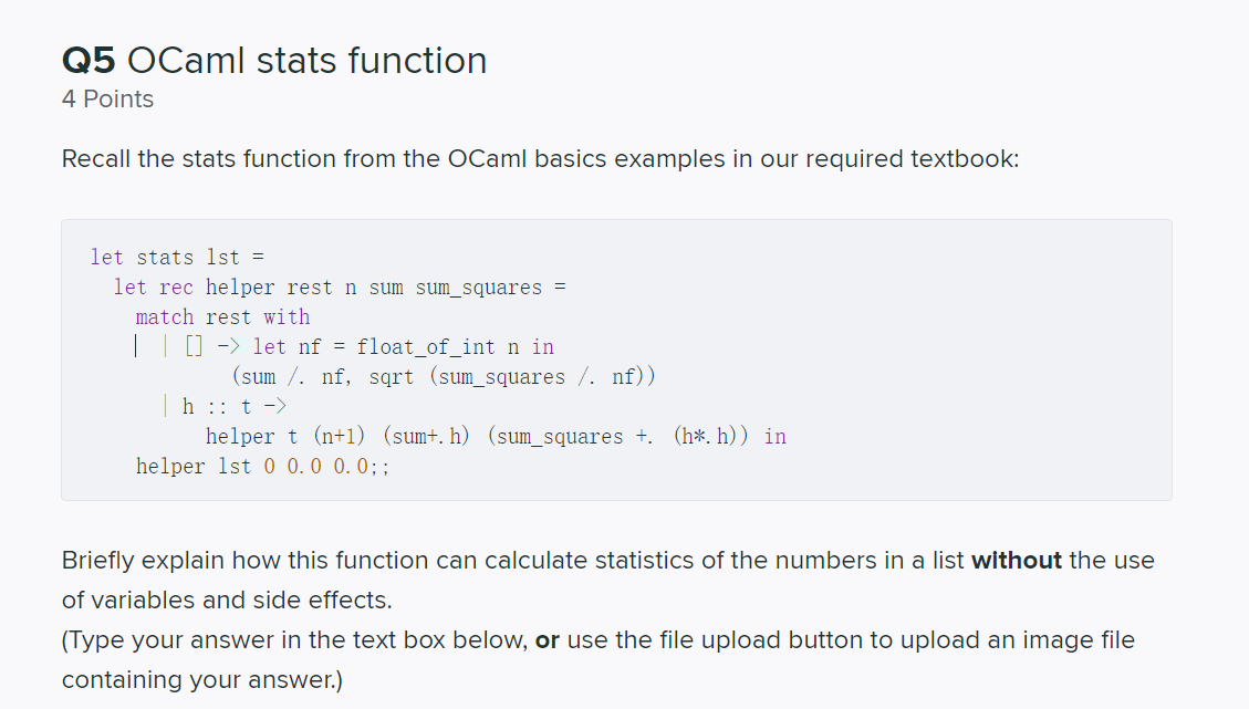 Solved Q5 Ocaml Stats Function 4 Points Recall The Stats