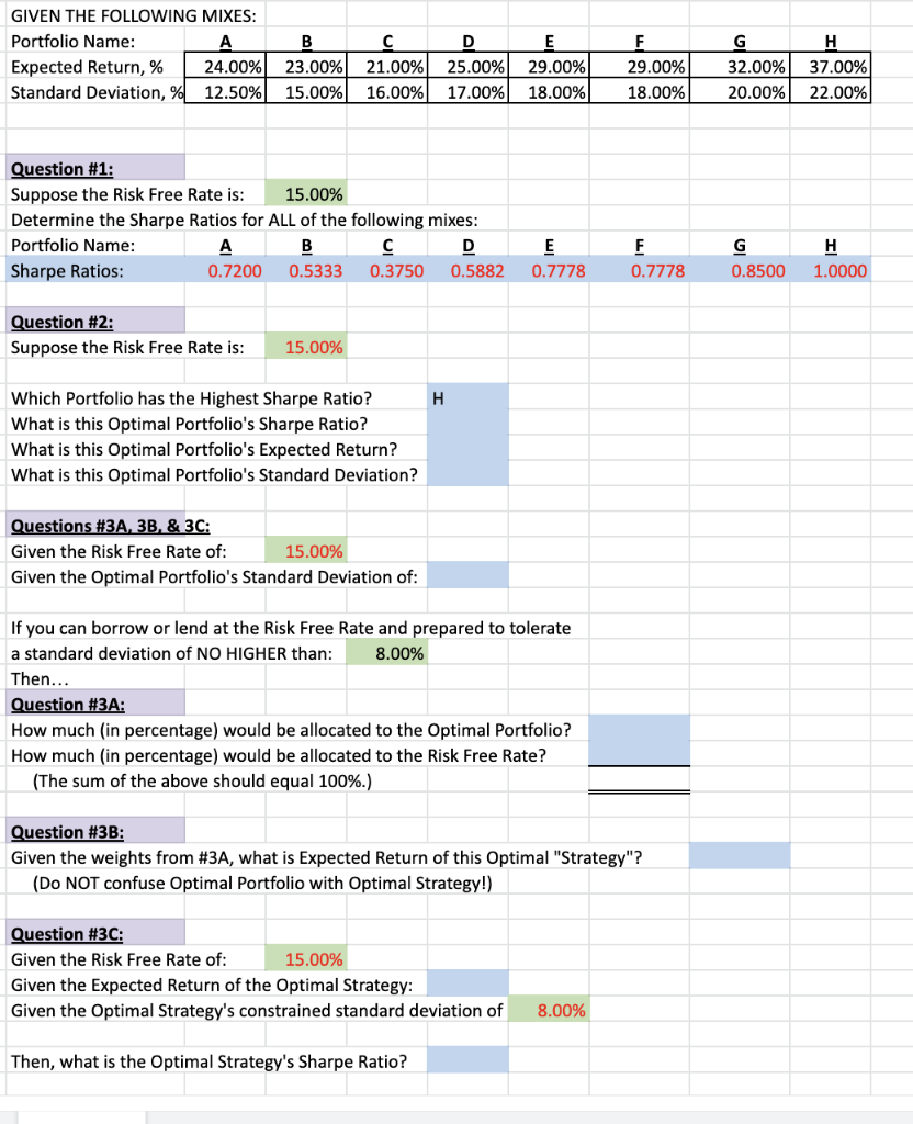 GIVEN THE FOLLOWING MIXES: Portfolio Name: | Chegg.com