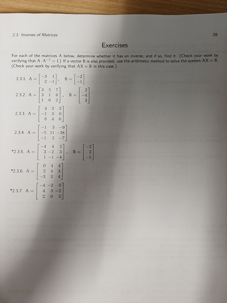 Solved 2.3. Inverses of Matrices 29 Exercises For each of | Chegg.com