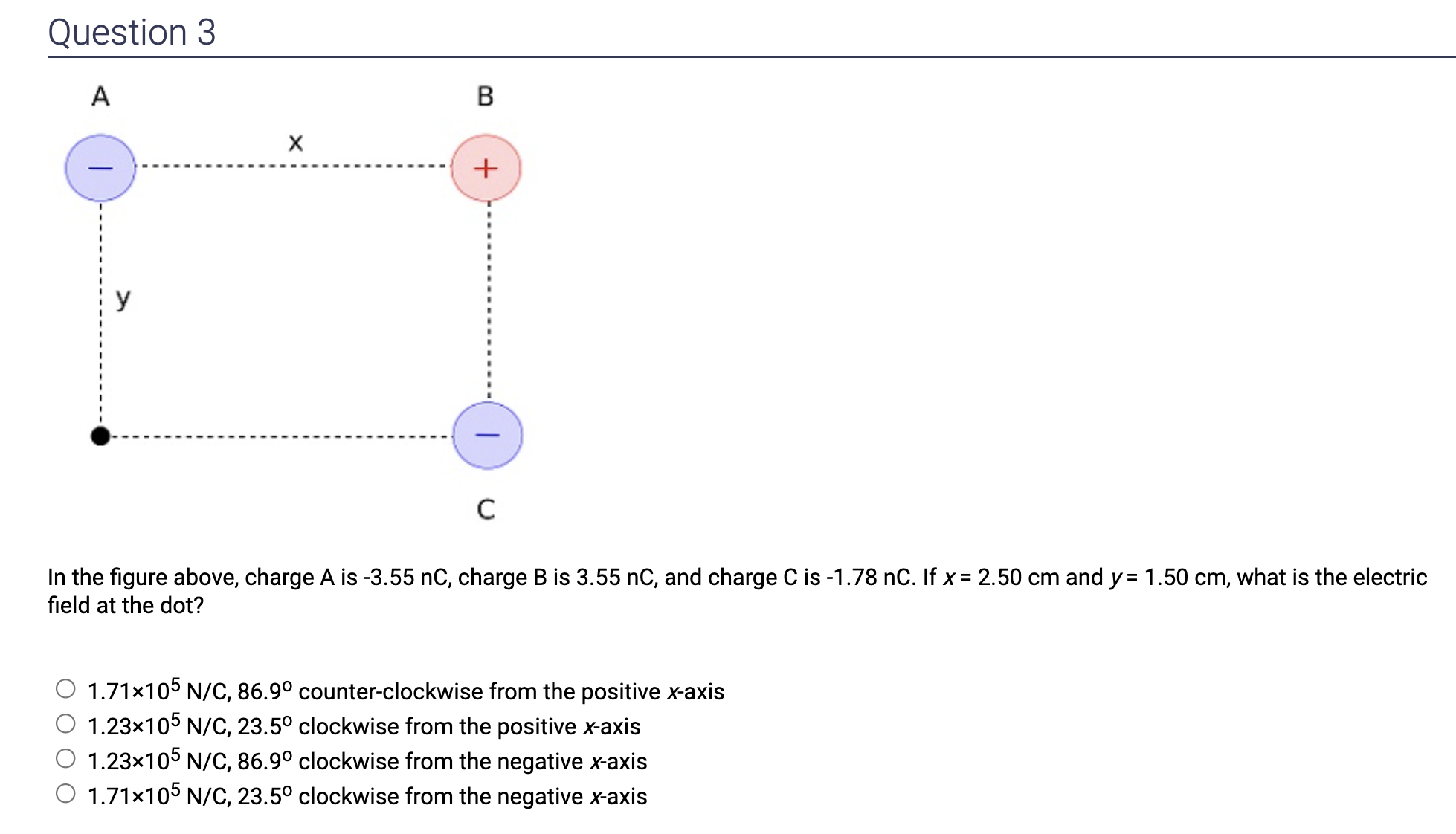 Solved Question 3In the figure above, charge A is -3.55nC, | Chegg.com