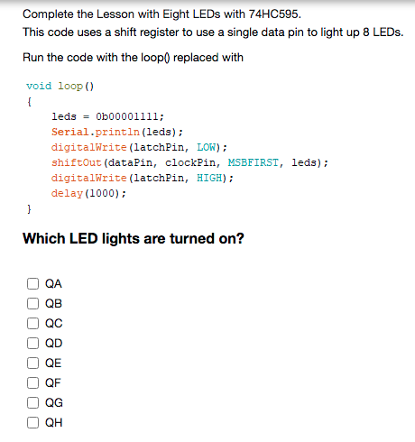 Solved Complete Lesson with Eight LEDs with 74HC595. This | Chegg.com