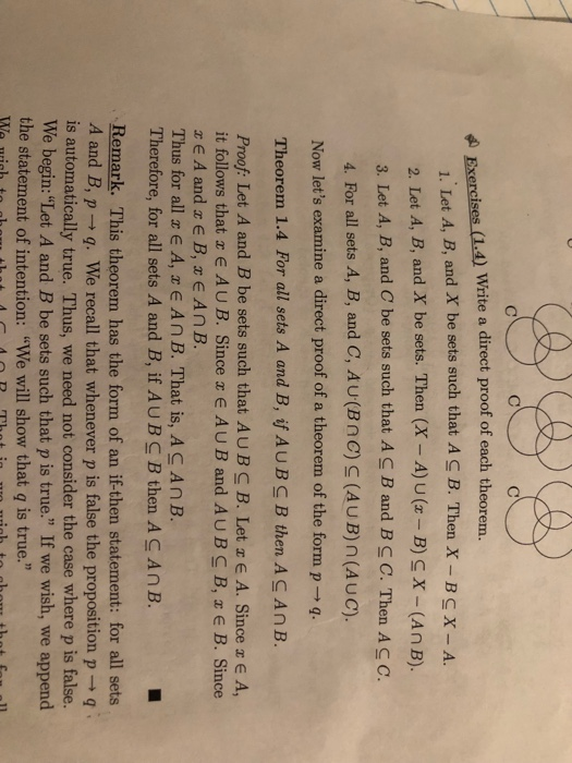 Solved Exercises (1.4) Write a direct proof of each theorem. | Chegg.com