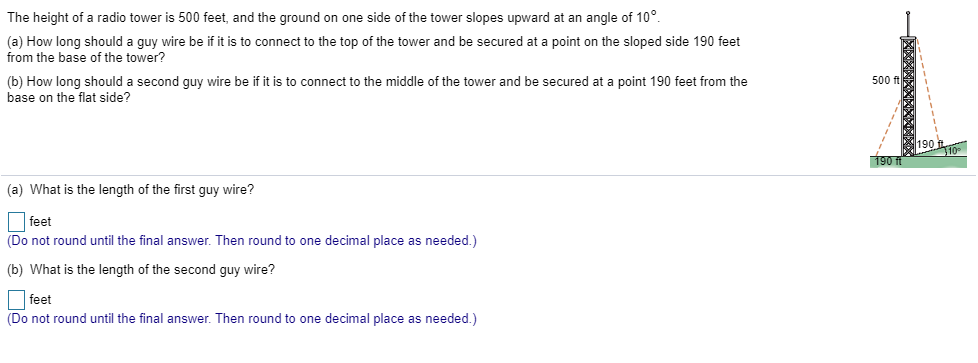 Solved The height of a radio tower is 500 feet, and the | Chegg.com