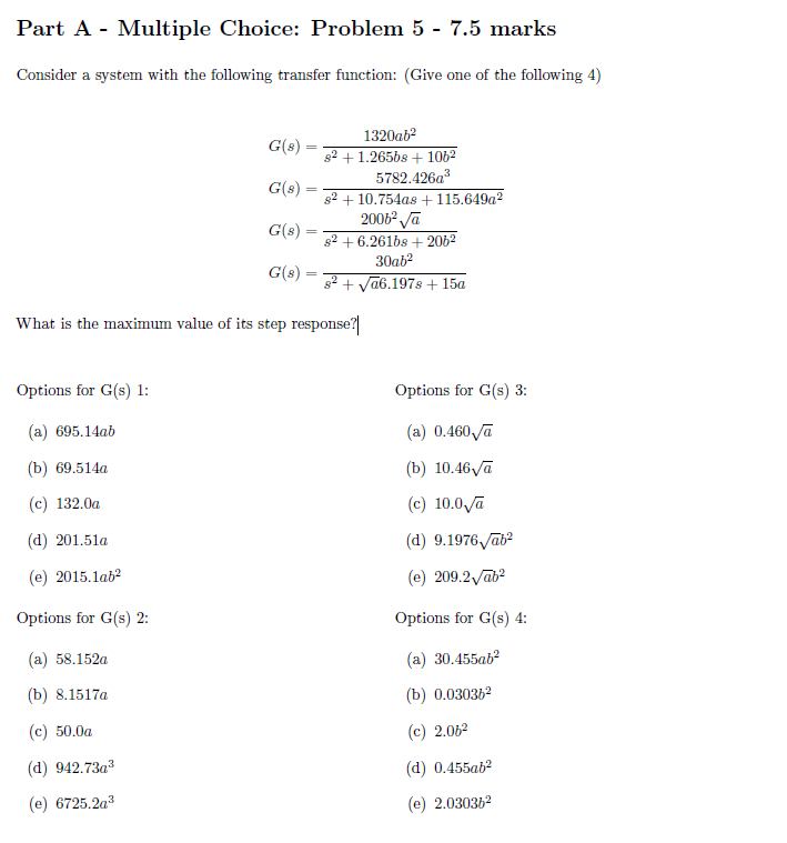 Solved Part A - Multiple Choice: Problem 5 - 7.5 marks | Chegg.com