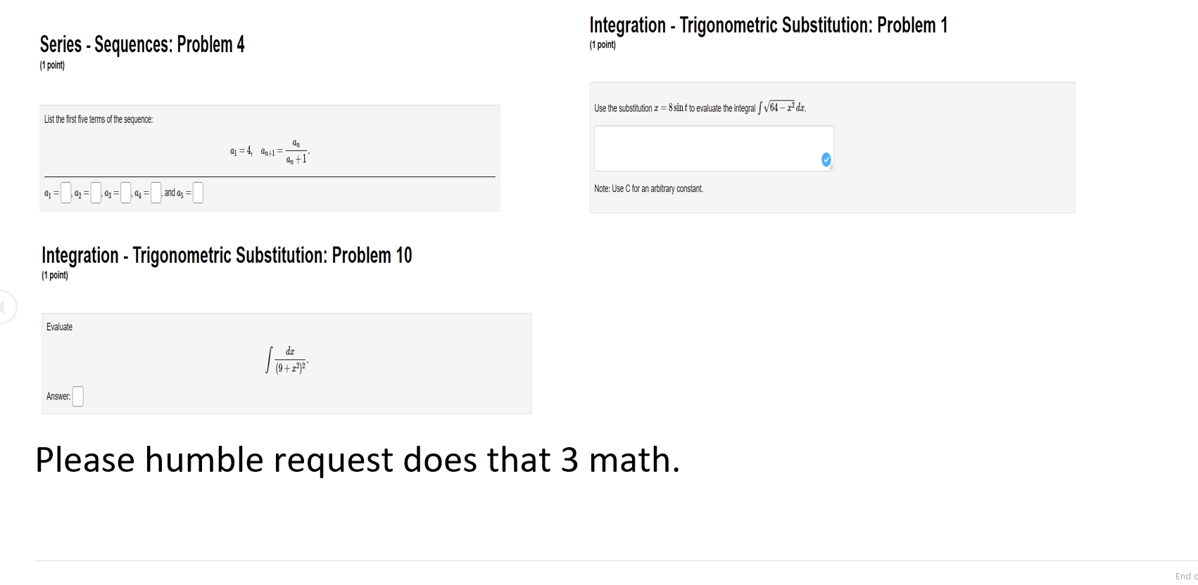 Solved Integration - Trigonometric Substitution: Problem 1 | Chegg.com