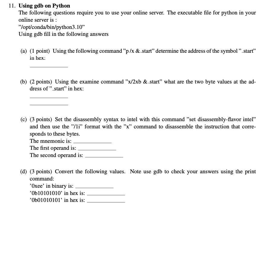 Using gdb on Python The following questions require | Chegg.com