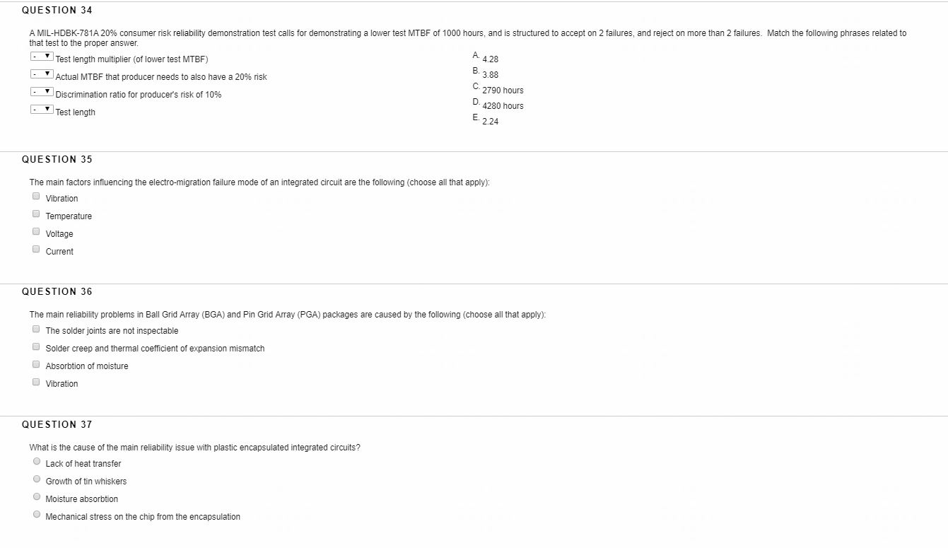 QUESTION 34 A MIL-HDBK-781A 20% consumer risk | Chegg.com