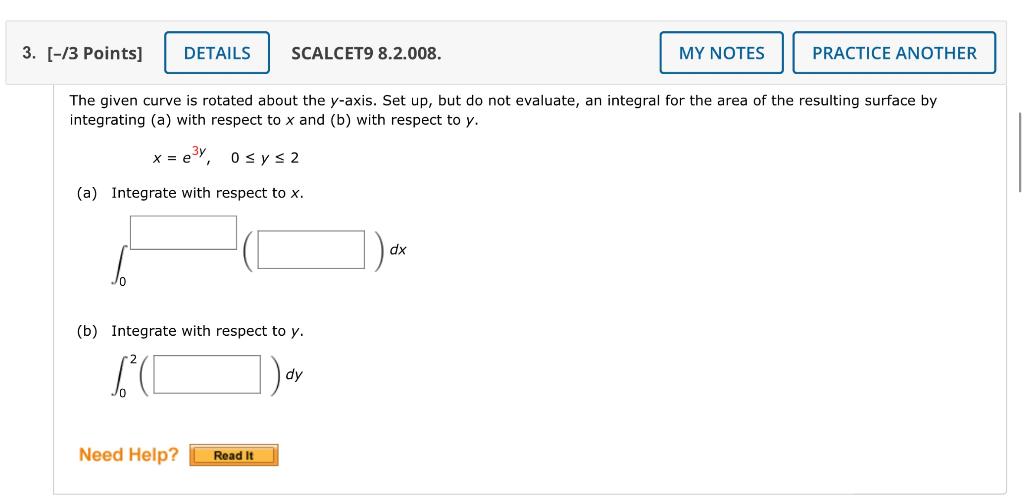Solved The given curve is rotated about the y-axis. Set up, | Chegg.com