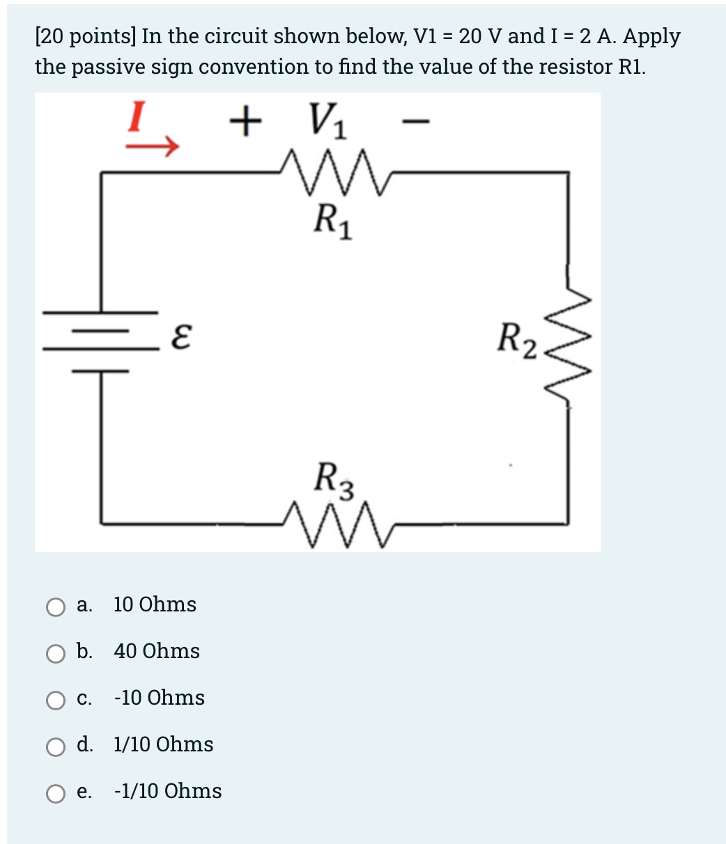Solved [20 points] In the circuit shown below, V1=20 V and | Chegg.com