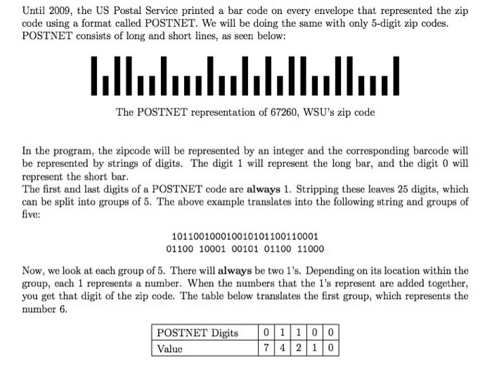 Solved Until 2009, the US Postal Service printed a bar code | Chegg.com