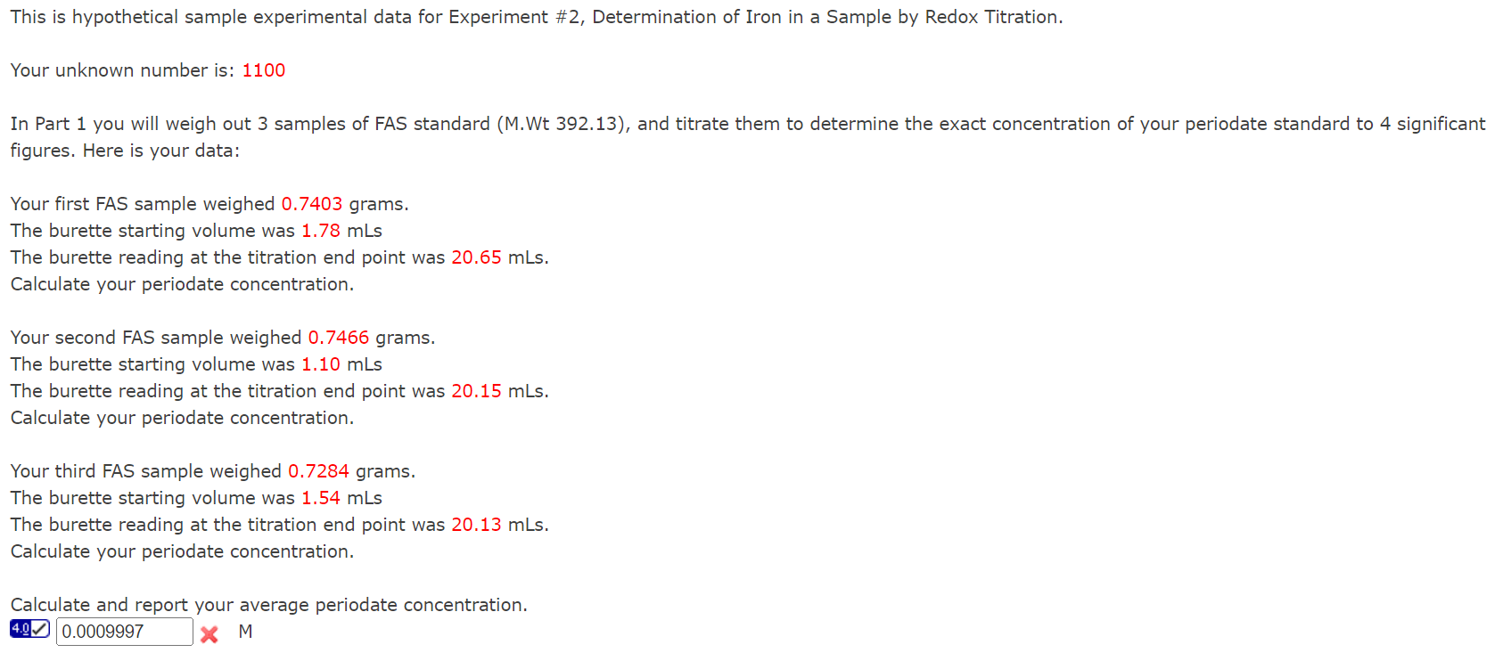 Solved This is hypothetical sample experimental data for | Chegg.com