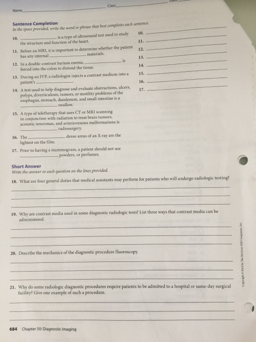 Solved Sentence Completion bn the space provided write the | Chegg.com