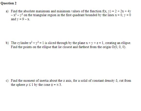 Solved A Find The Absolute Maximum And Minimum Values Of