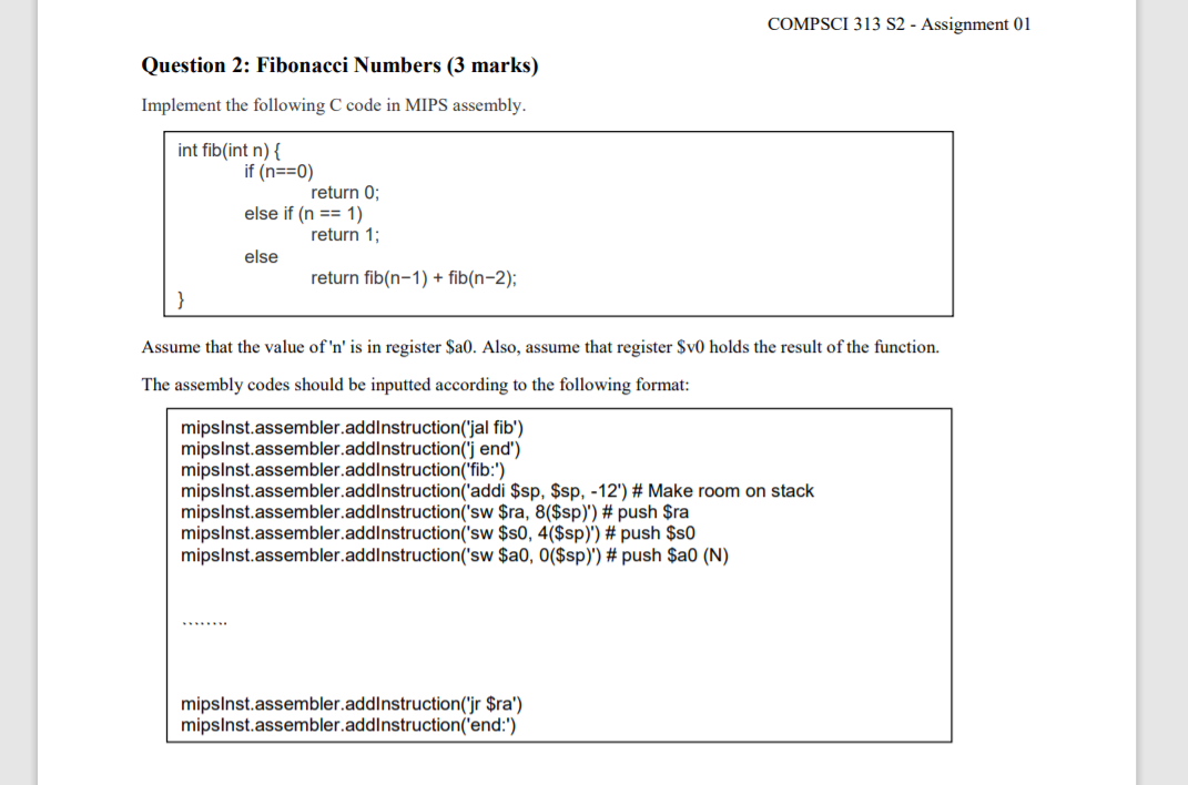 Solved COMPSCI 313 S2 - Assignment 01 Question 2: Fibonacci | Chegg.com