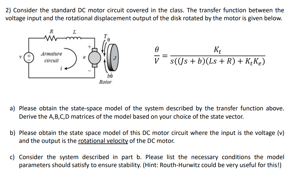 Solved Consider the standard DC motor circuit covered in the | Chegg.com