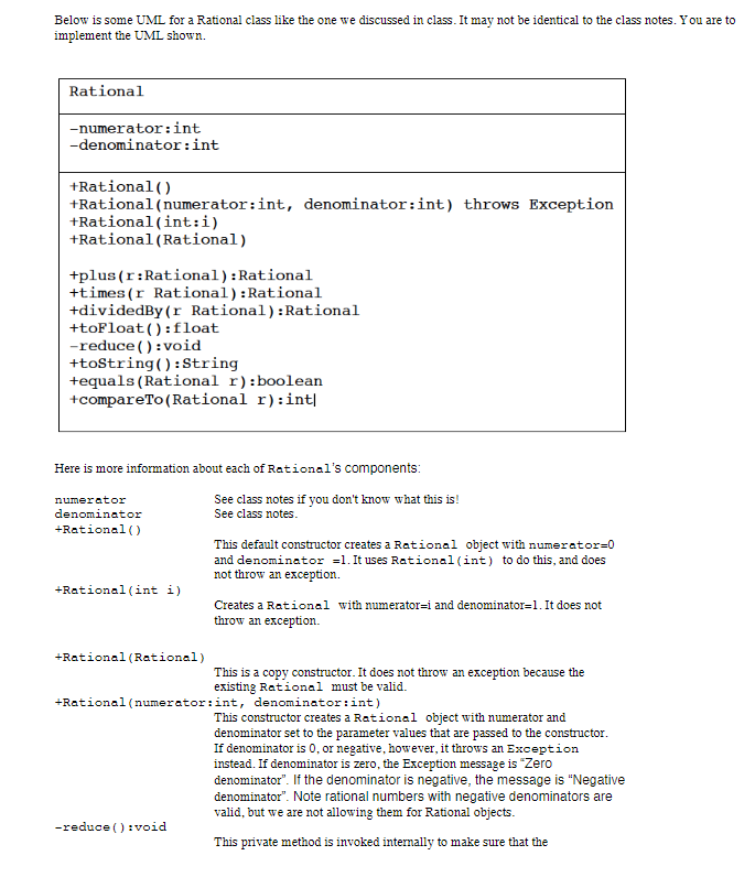 Solved Below is some UML for a Rational class like the one | Chegg.com