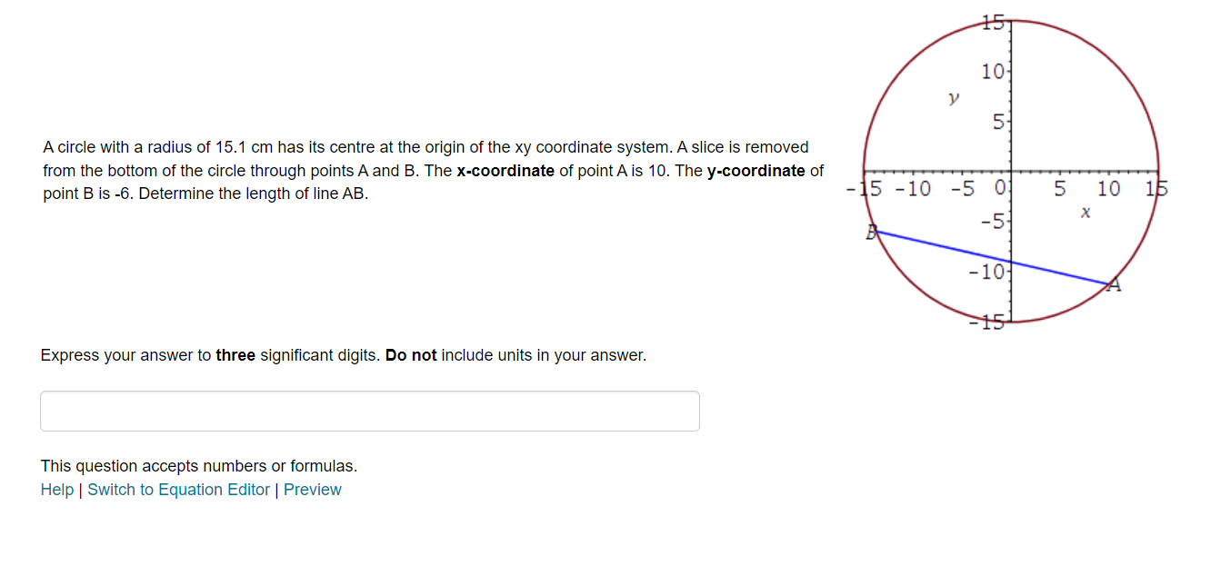 Solved 15 10 y 5 A circle with a radius of 15.1 cm has its | Chegg.com