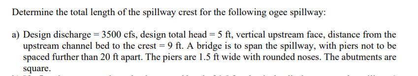 Solved Determine the total length of the spillway crest for | Chegg.com
