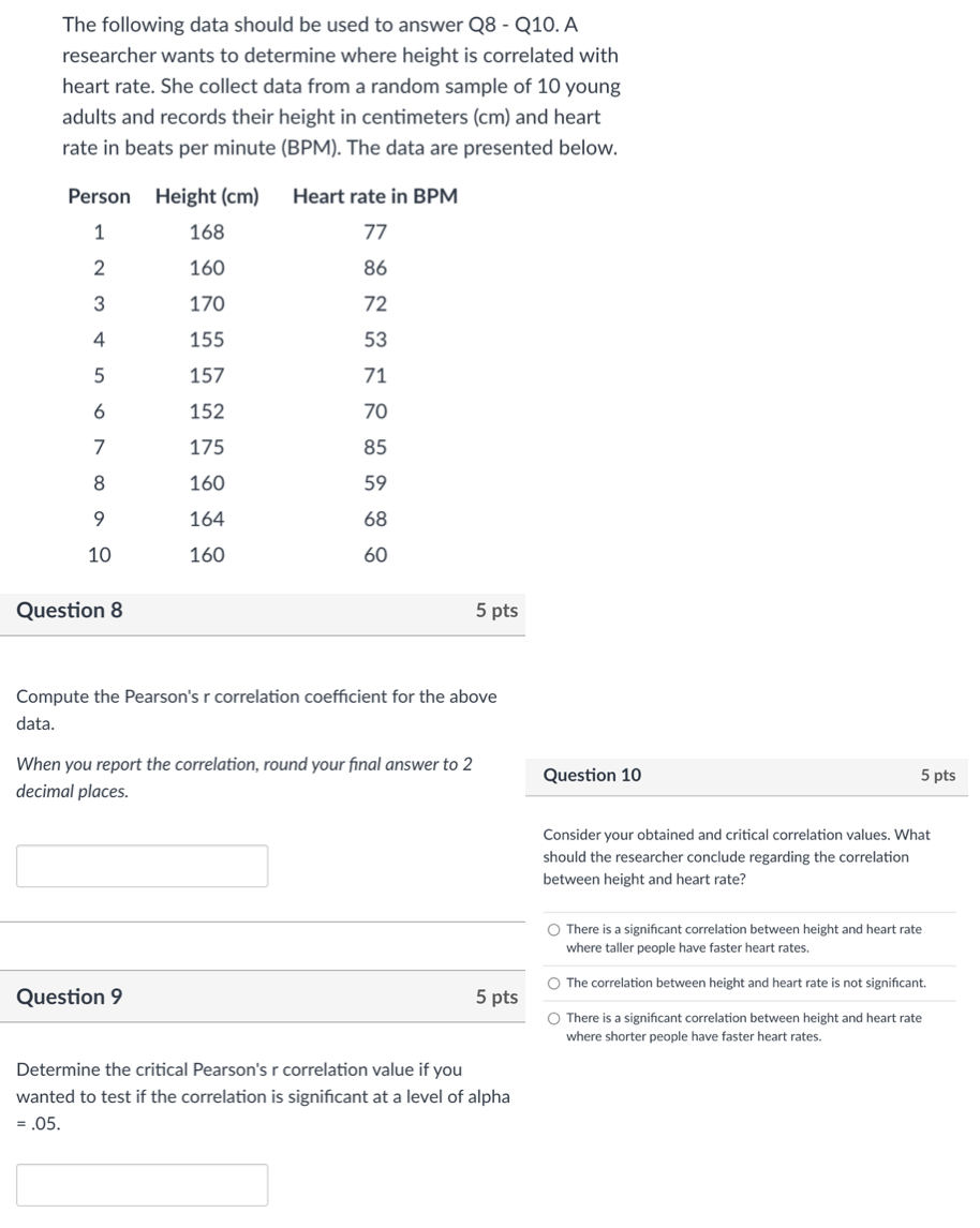 Solved The following data should be used to answer Q8 - Q10. | Chegg.com