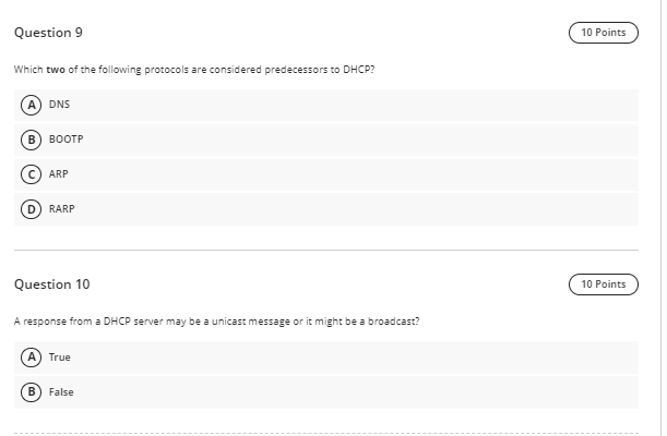 Solved DNS BOOTP ARP RARP Question 10 A response from a DHCP | Chegg.com