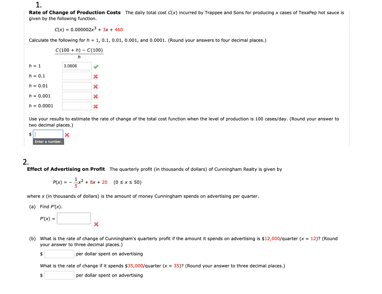 Solved 1. Rate of Change of Production Costs The daily total | Chegg.com