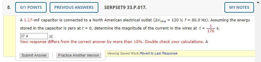 Solved A 1.17-mF capacitor is connected to a North American | Chegg.com