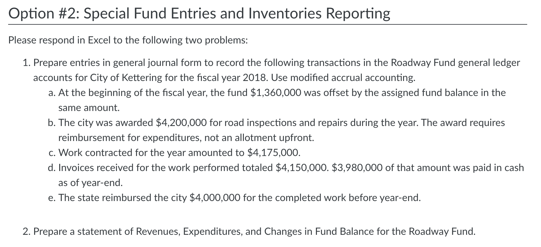 Solved Option #2: Special Fund Entries and Inventories | Chegg.com