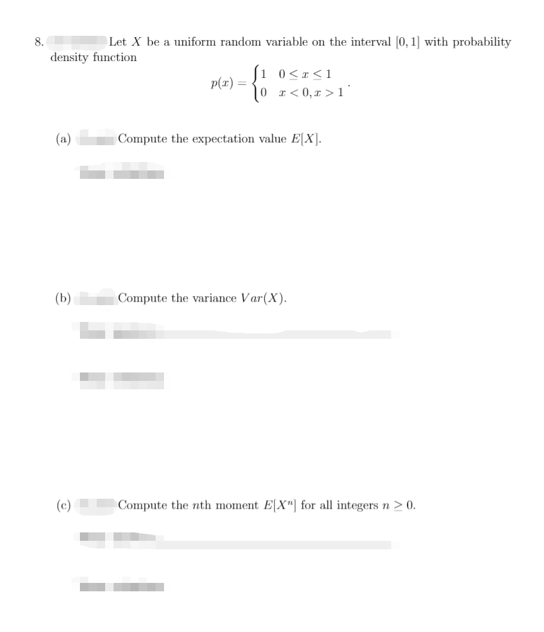 Solved 8 Let X Be A Uniform Random Variable On The Interval 8959