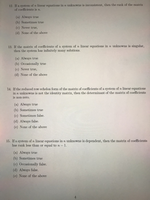 Solved 12. If a system of n linear equations in n unknowns | Chegg.com