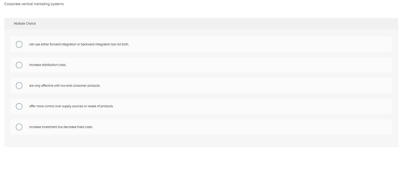 Solved Corporate vertical marketing systems Multiple Choice | Chegg.com