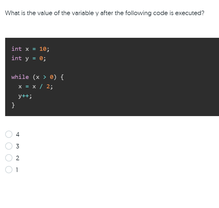 Solved What is the value of the variable y after the | Chegg.com
