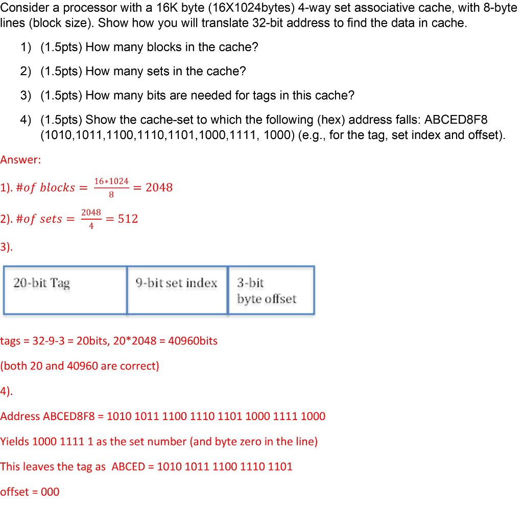 Solved Consider a processor with a 16K byte (16X1024bytes) | Chegg.com
