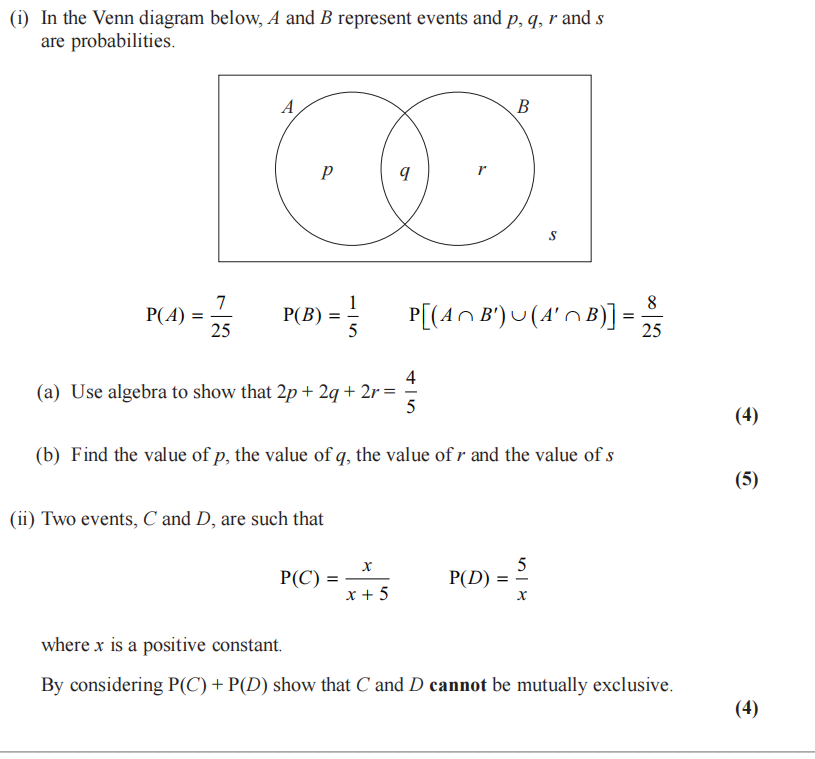 Solved (i) In the Venn diagram below, A and B represent | Chegg.com