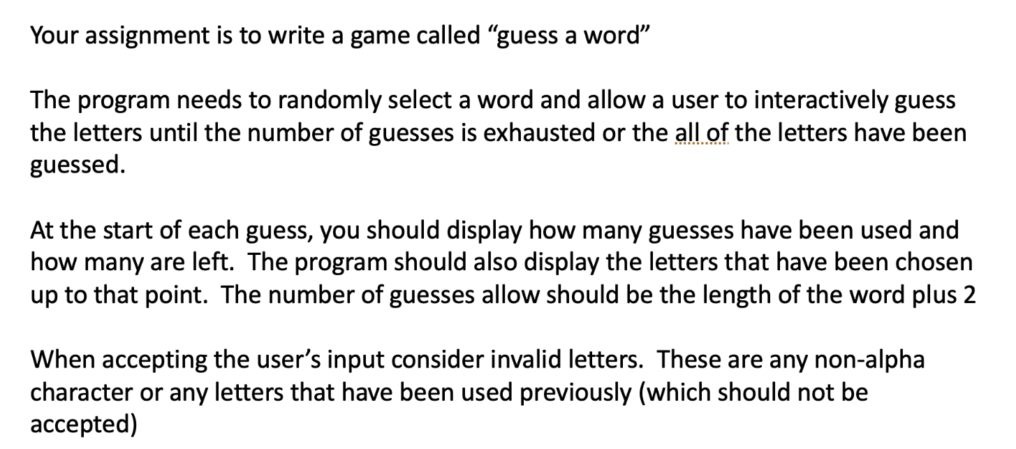 Your assignment is to write a game called “guess a | Chegg.com