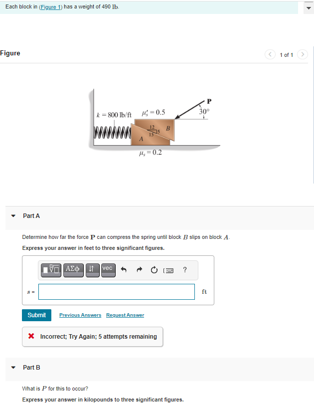 Solved Each block in has a weight of 490lb. Figure Part A | Chegg.com