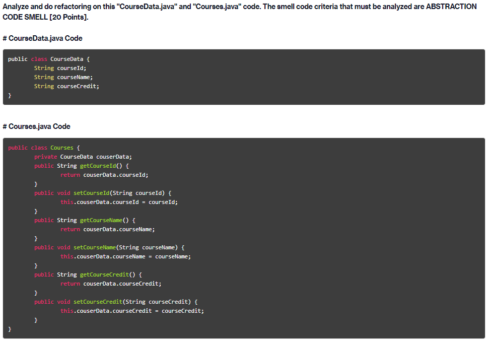 Solved After Provide The Refactoring Code, describe the | Chegg.com