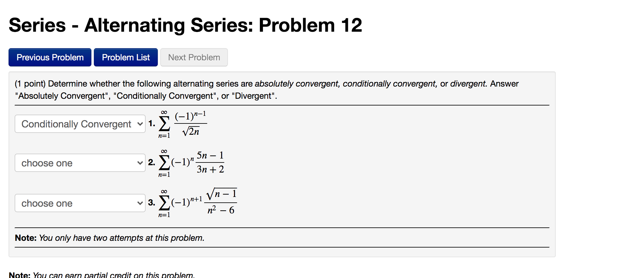 Solved Series - Alternating Series: Problem 12 Previous | Chegg.com