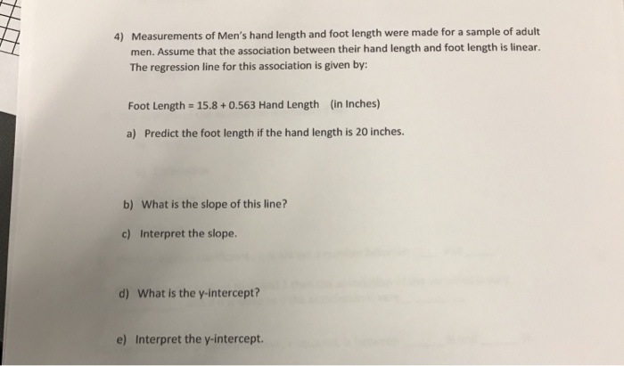 Solved Measurements of Men's hand length and foot length | Chegg.com