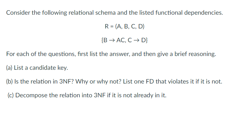 Solved Consider the following relational schema and the | Chegg.com