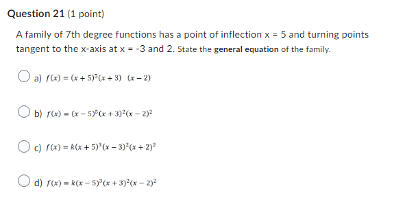 Solved A family of 7 th degree functions has a point of | Chegg.com