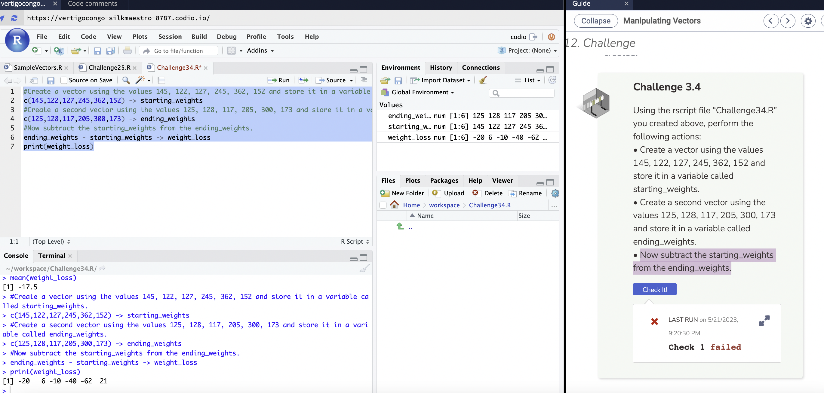 \#Create a vector using the values | Chegg.com