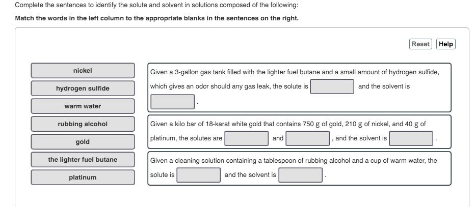 Solved Complete the sentences to identify the solute and | Chegg.com