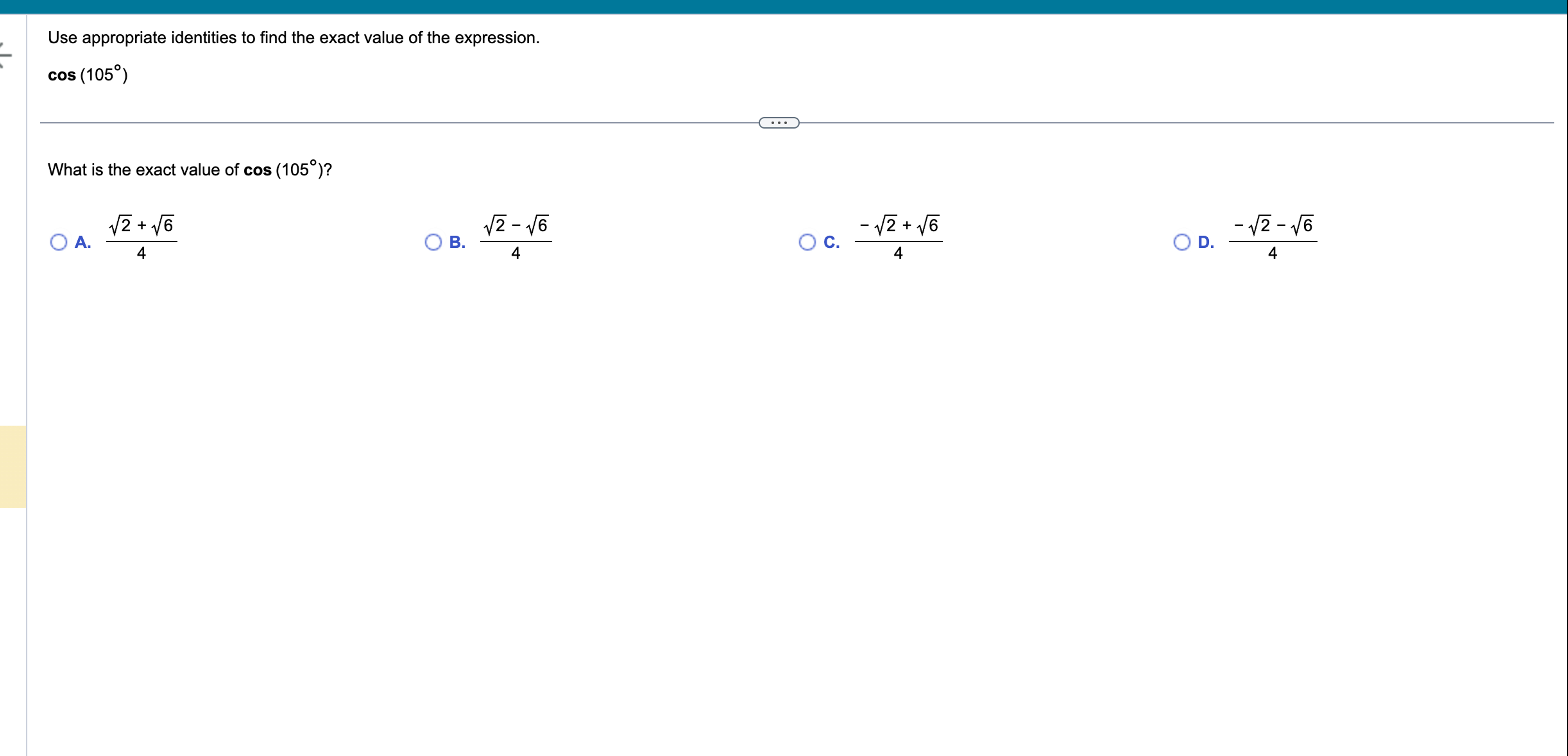 Solved Use appropriate identities to find the exact value of | Chegg.com