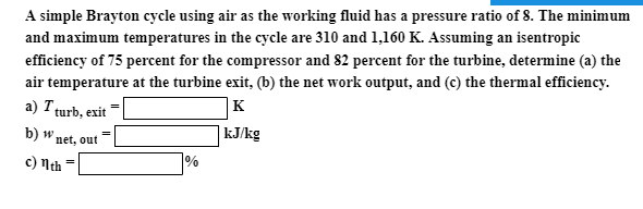 Solved A simple Brayton cycle using air as the working fluid | Chegg.com