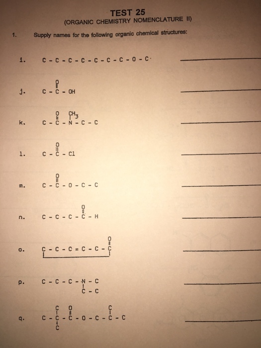 Solved TEST 25 (ORGANIC CHEMISTRY NOMENCLATURE I) 1. Supply | Chegg.com