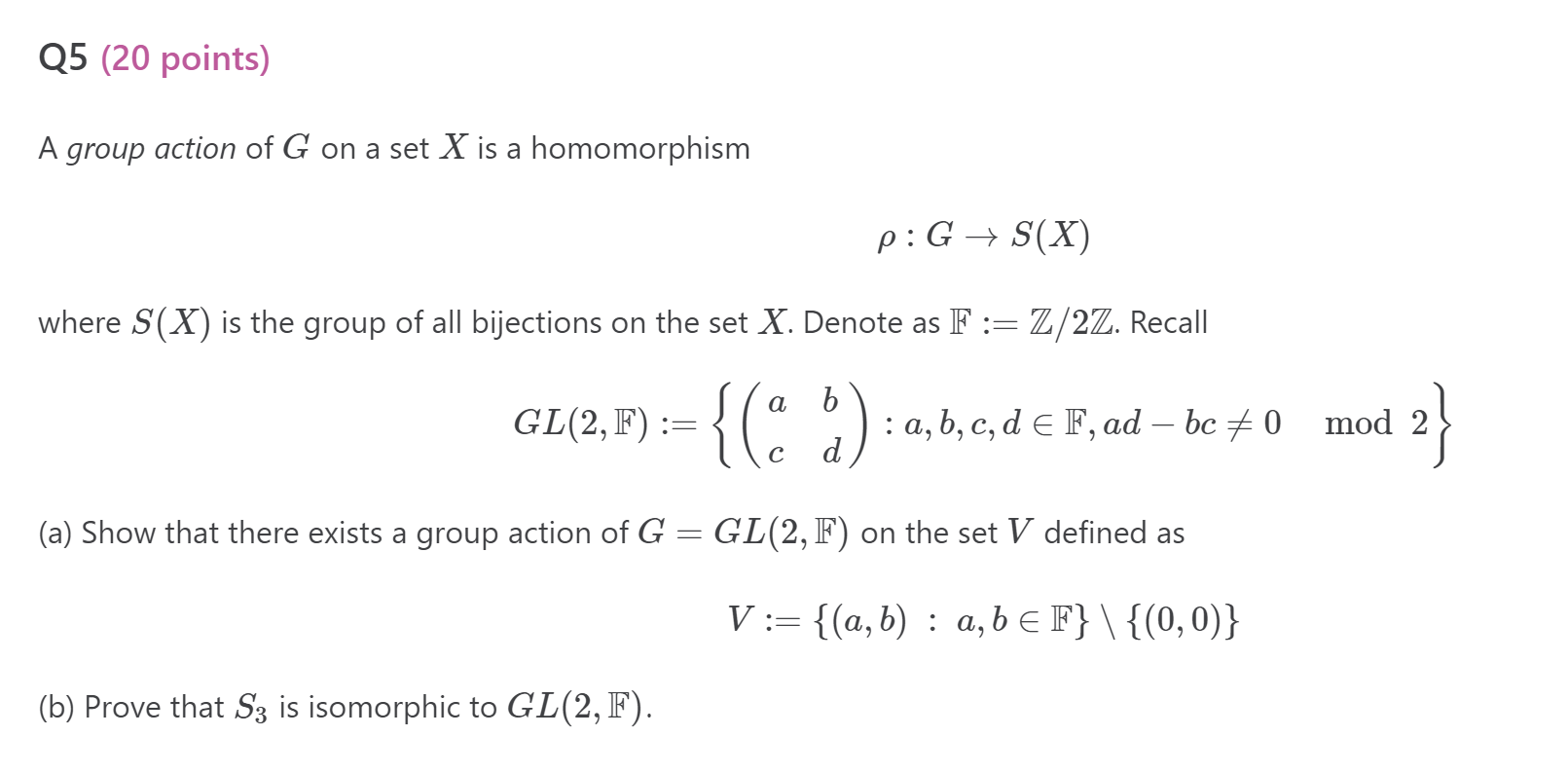 Solved Q5 (20 ﻿points)A group action of G ﻿on a set x ﻿is a | Chegg.com