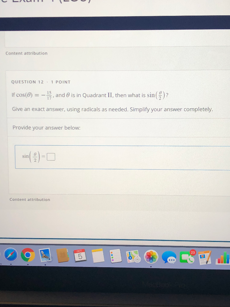 Solved Content attribution QUESTION 12 · 1 POINT If cos(O) = | Chegg.com