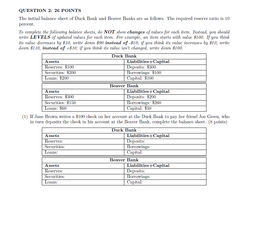 Solved QUESTION 2: 26 POINTS The initial balance sheet of | Chegg.com