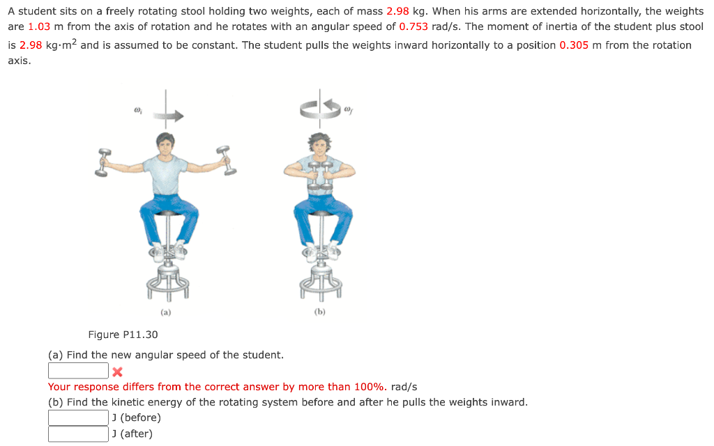 Solved A student sits on a freely rotating stool holding two | Chegg.com