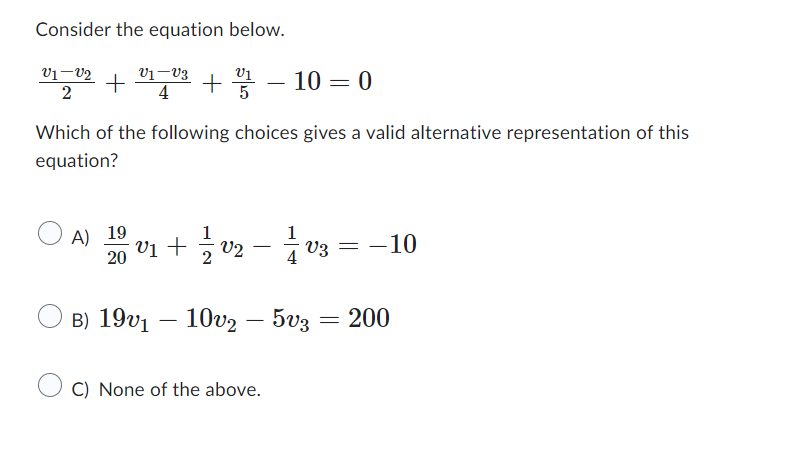 Solved Consider the equation below. 2v1−v2+4v1−v3+5v1−10=0 | Chegg.com